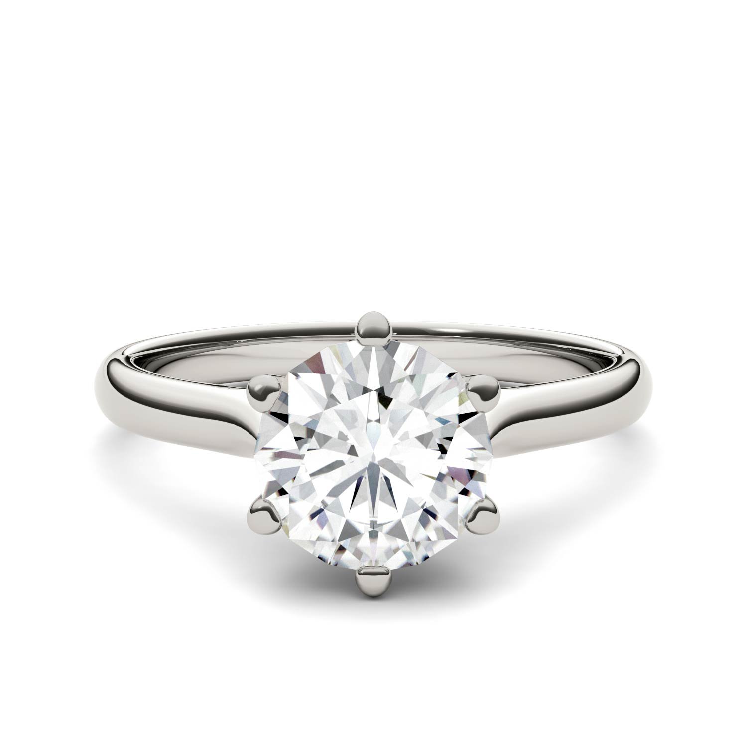 Charles & Colvard Created Moissanite 7.5mm Round Cut Solitaire Engagement Ring for Women | 1.5 cttw DEW | Lab Grown | Solid 14K White Gold with Rhodium | Size 5.5