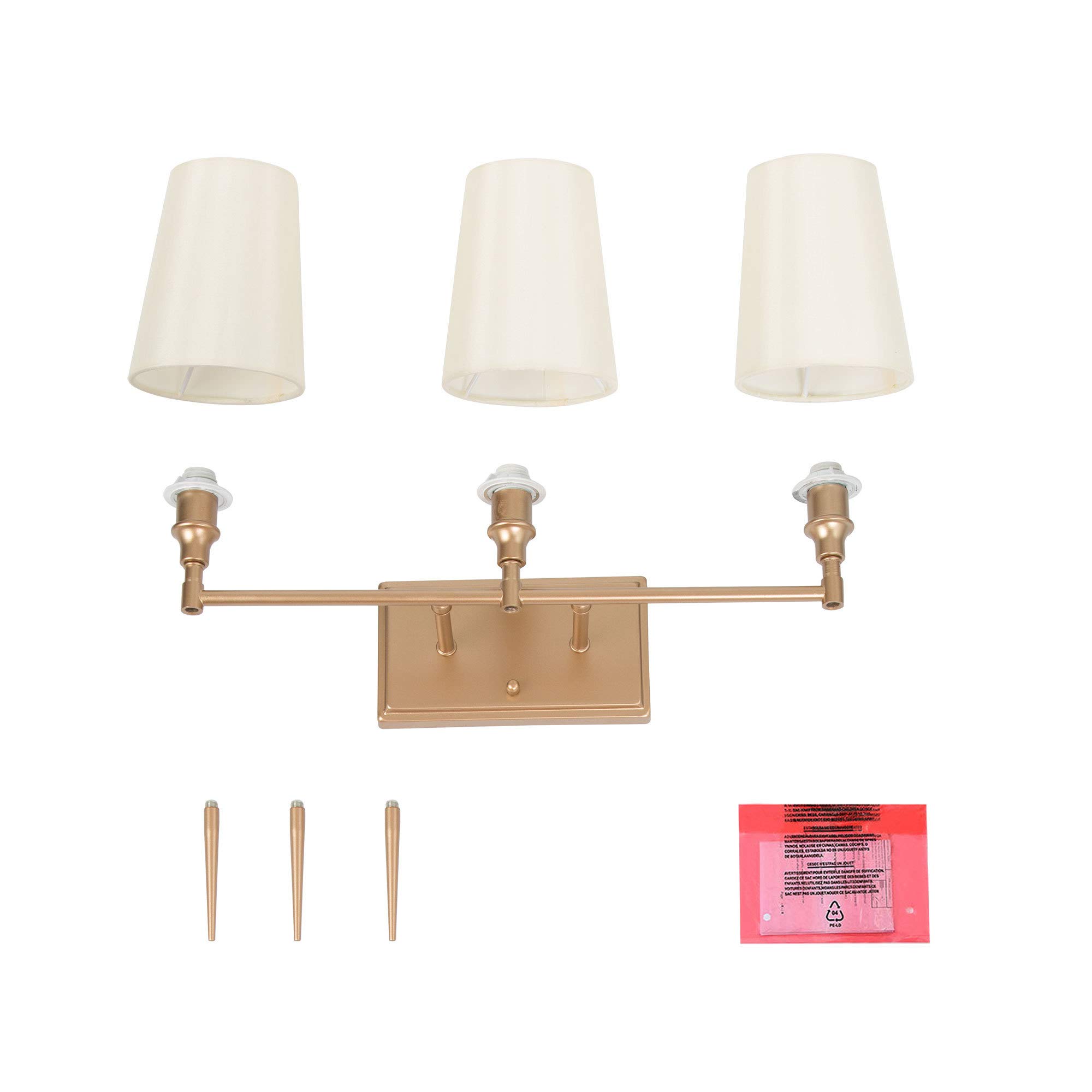 classy leaves Bathroom Light Fixtures, 3-Light Gold Vanity Lights, Modern Bathroom Vanity Light Fixtures with White Fabric Shade, 23’’ L x 6.5’’ W x 12’’ H