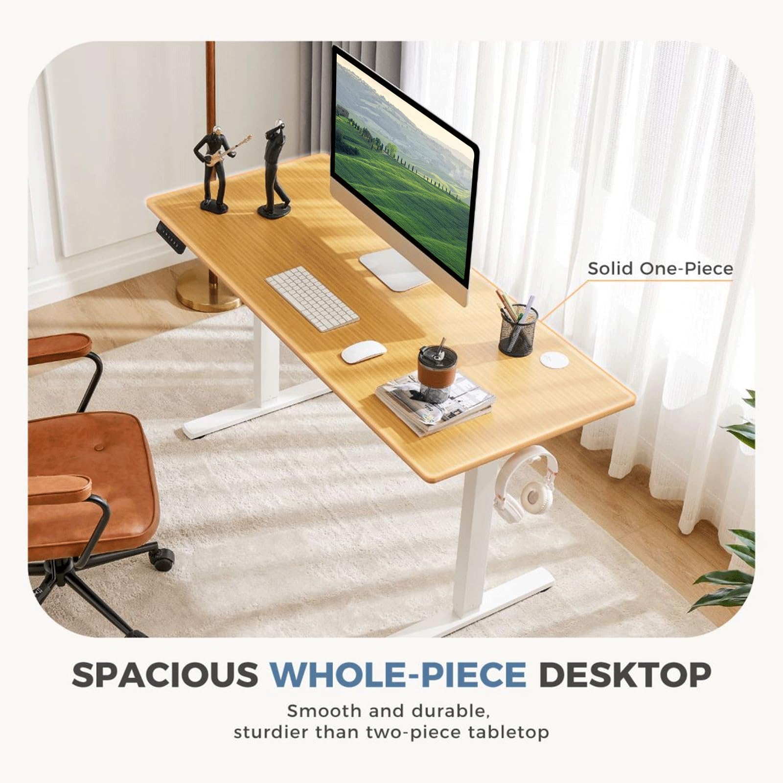 Electric Standing Desk, 63 Inches Lift Motorized Gaming Table with T-Shaped Metal, Ergonomic Memory Controller Sit Stand Desk,Standing Desk Adjustable Height for Home Office, Natural