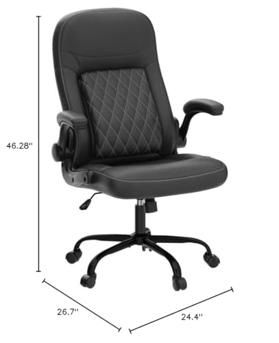 chizzysit Ergonomic Executive Office Chair with Airbag Lumbar Support,Comfortable Leather Office Desk Chair with Flip-up Arms,Computer Desk Chairs with Wheels,Home Office Desk Chairs