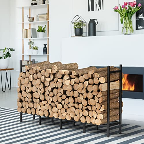 ETELI Firewood Rack Outdoor with Cover 5 ft Heavy Duty Wood Log Rack Holders Waterproof Indoor Firewood Storage for Fireplace, Black