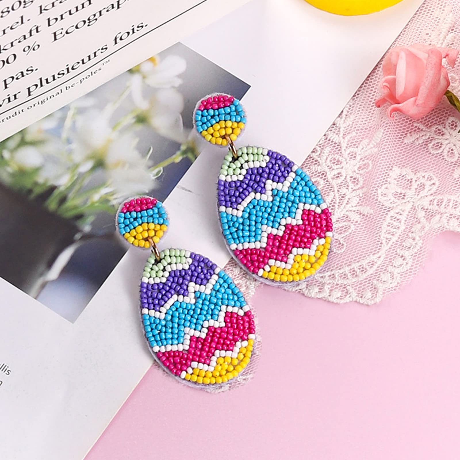 Easter Egg Earrings for Women,Easter Beaded Earrings for Women,Handmade Colorful Bead Earrings,Beaded Statement Dangle Earrings,Easter Egg Dangle Earrings,Easter Jewelry for Women Easter Day Gift