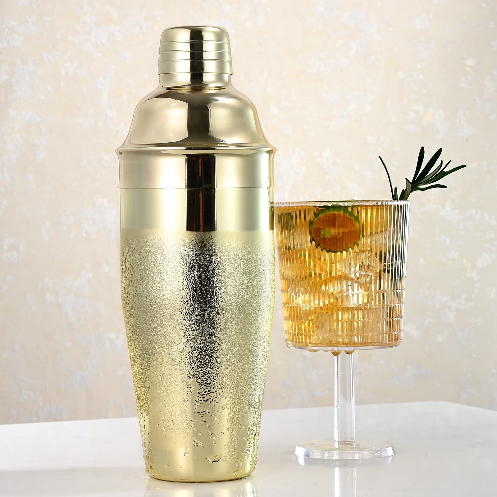 Etens Gold Cocktail Shaker, Martini Shaker 24oz with Built-in Strainer for Bartender Bartending, Bar Shakers Tin for Drinks Mixing | Golden | Stainless Steel | Cobbler