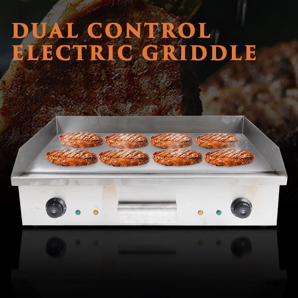 Commercial Electric Griddle, 4400W 110V Electric Countertop Griddle Stainless Steel Flat Top Grill Large Electric Griddles Hot Plate BBQ for Restaurant Kitchen Adjustable Temperature Control(50-300°C)