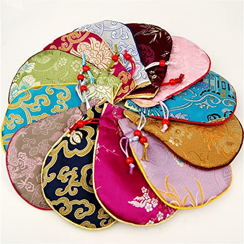 Cotton Filled Drawstring Small Bags for Jewelry Gift Pouch Packaging Chinese Silk Brocade Jewelry Pouch Thicken Luxury Jewellery Storage Bag (50, Mixed Color)