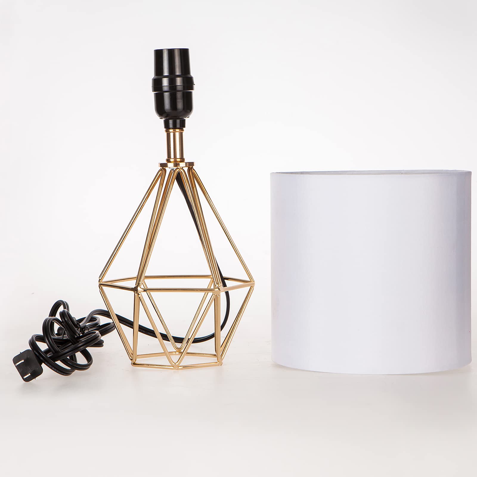 COTULIN Gold Modern Hollow Out Base Bedroom Small Table Lamp,Bedside Nightstand Lamp with Geometric Metal Base White Fabric Shade,Cute Desk Lamp for Kids Living Room