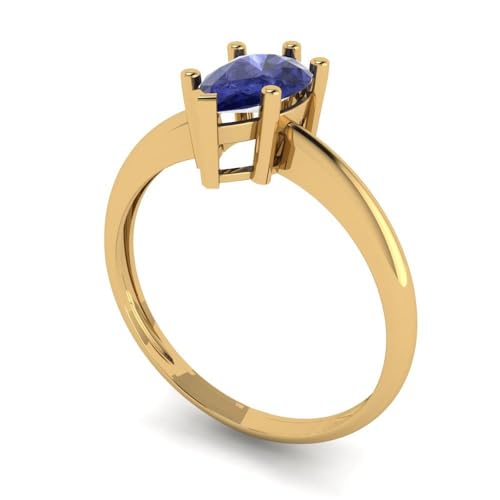 Clara Pucci 1.0 ct Pear Cut Solitaire Simulated Tanzanite Engagement Wedding Bridal Promise Anniversary Ring 18K Yellow Gold Size 7.5