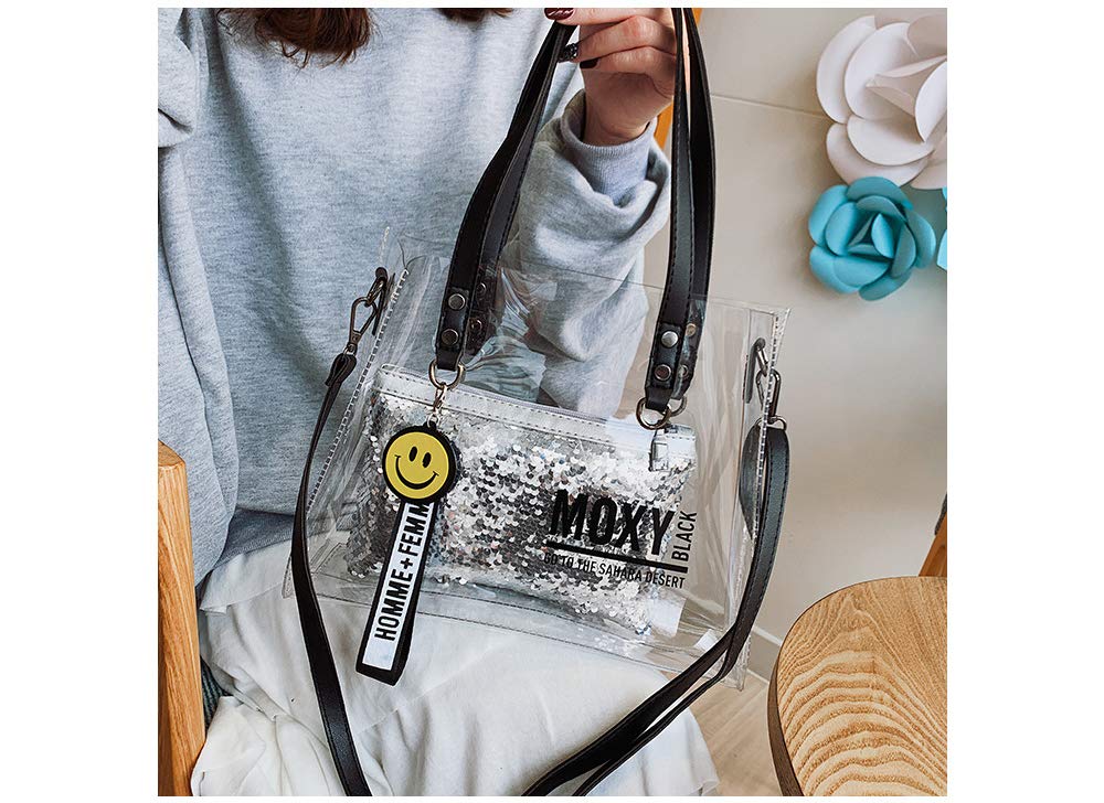 Clear Bags For Women Transparent Crossbody Shoulder Bag Handbag Tote (Silver)