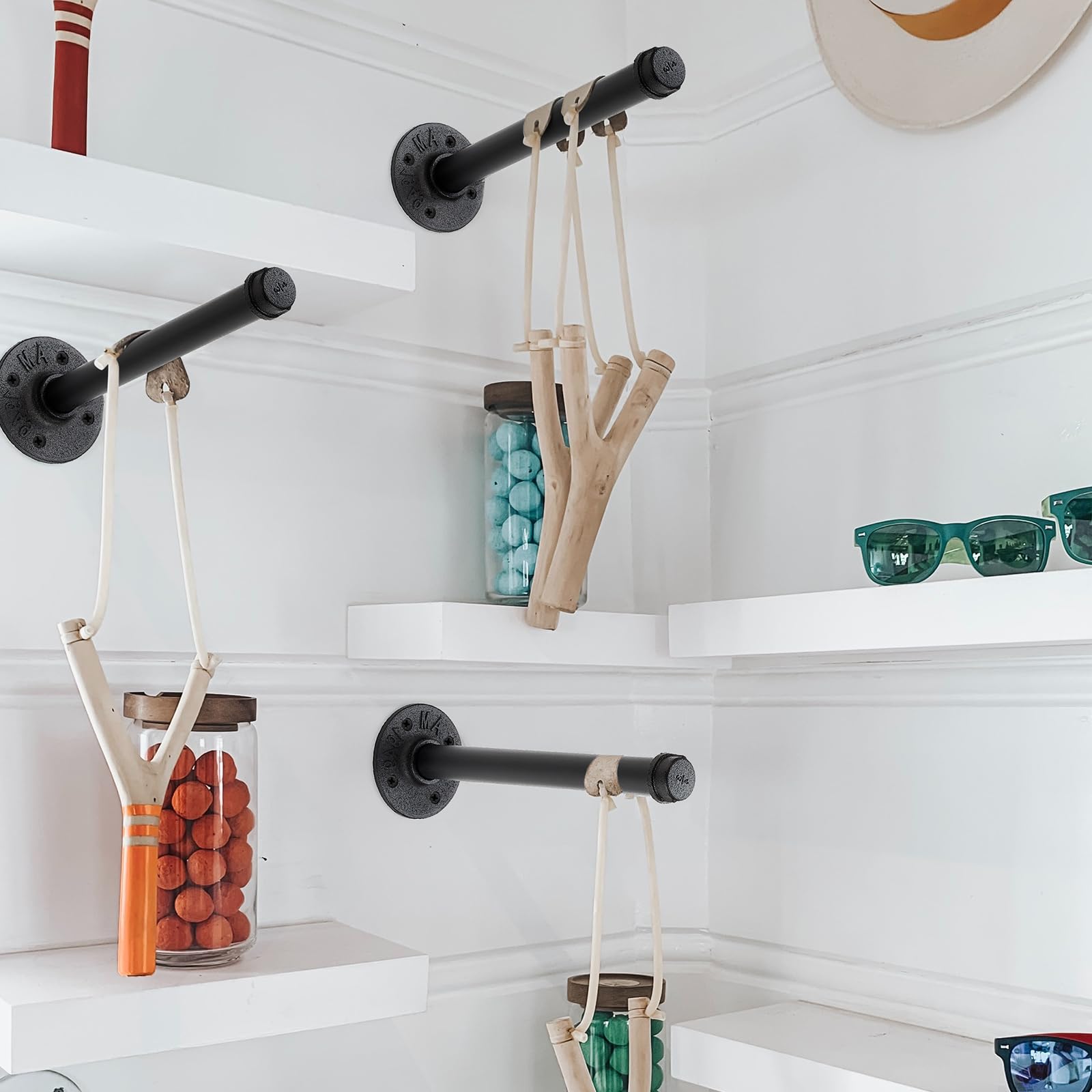 Home Expert 6 Inch Black Industrial Pipe Floating Clothing Rack Wall Mounted, Heavy Duty Garment Rack for Hanging Clothes, Multi-purpose Hanging Rod for Closet Storage, 2 Pack
