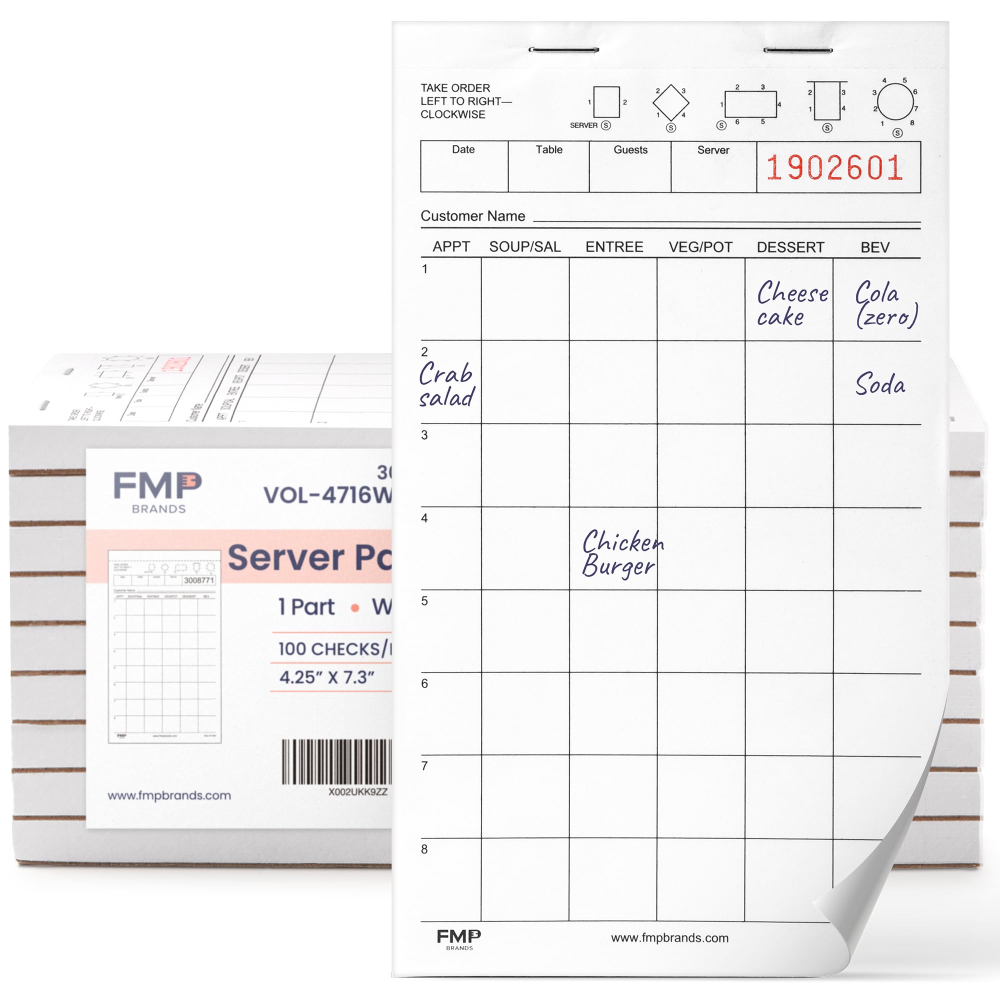 FMP Brands Server Note Pads Paper, Guest Check Books, Total 500 Sheets, 5 Pads, 100 Sheets/Pad, Guest Check Pads, Order Pads for Servers, Waitress Notepads for Restaurant, Bar, Cafe, Diners