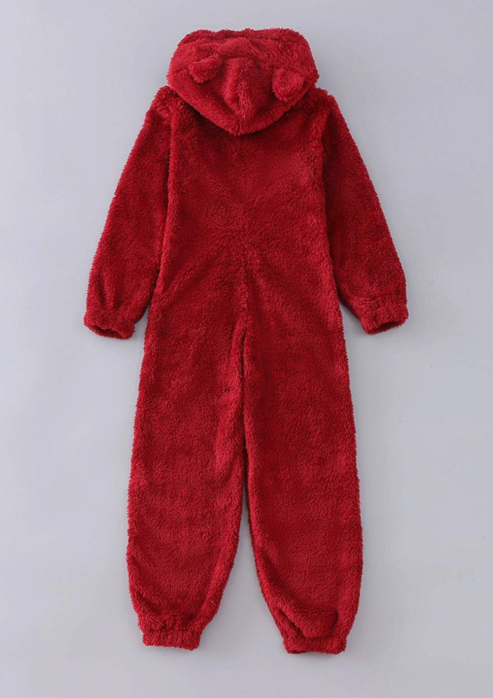 chouyatou Women's Ultra Comfy Lounge Furry Sherpa Romper Onesie Pajamas Cute Ear Hood (Medium, Red)