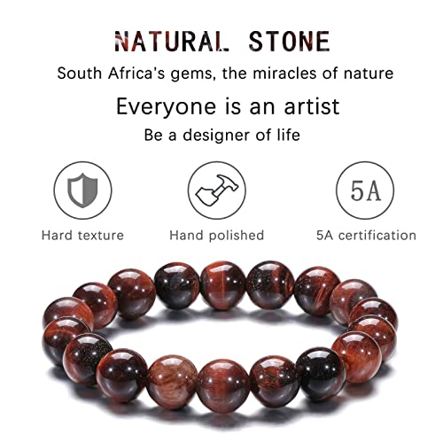 VIVISWAN Natural 10-12mm Gorgeous Semi-Precious Gemstones Healing Crystal Stretch Elastic Beaded Bracelet Unisex Yoga Meditation Relax Anxiety Bangle for Womens Mens
