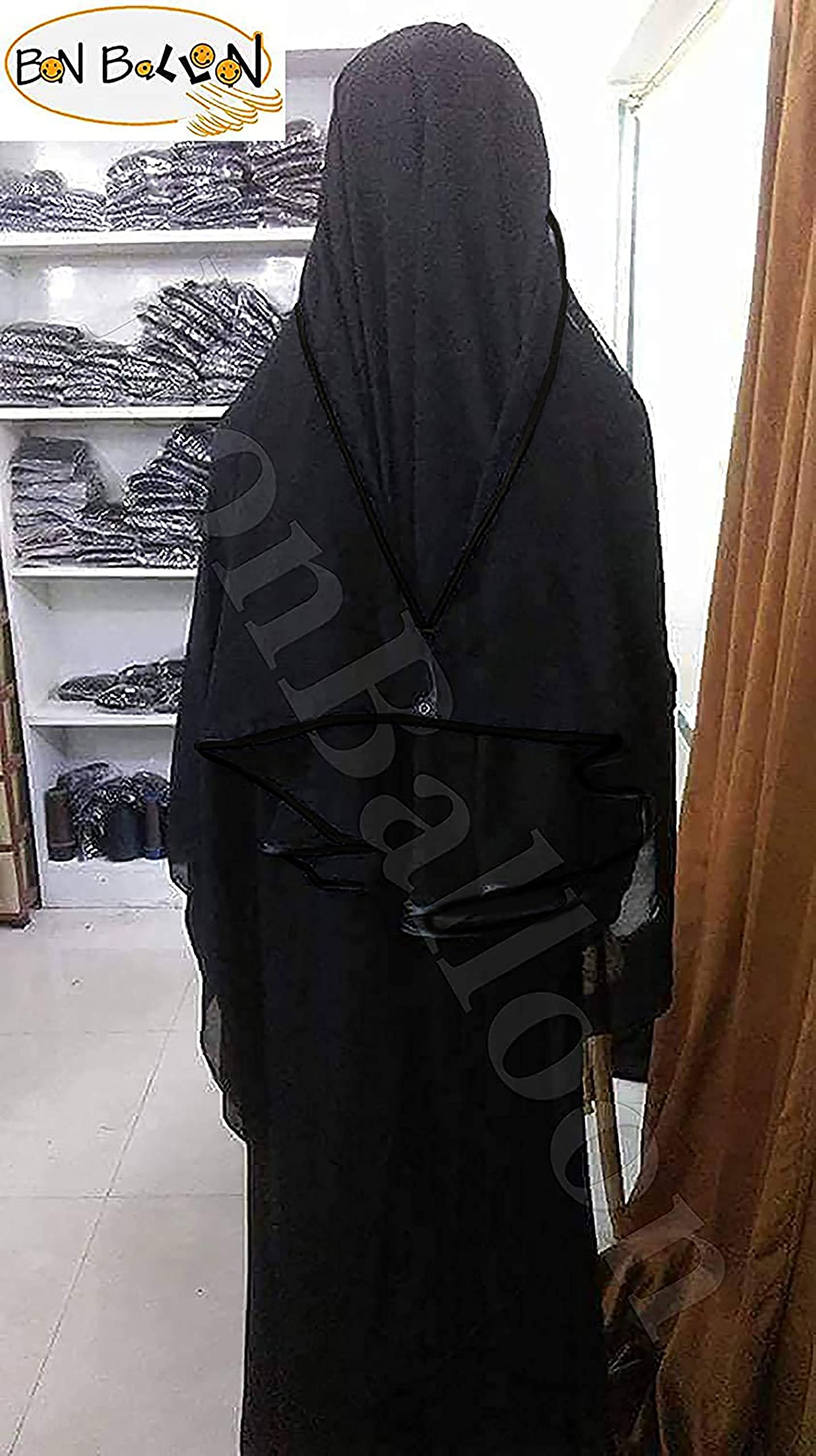 Chiffon Saudi First Class Quality Long Saudi Niqab burqa Hijab Face cover Veil Islam Islamic Jilbab (Black x Black Satin)