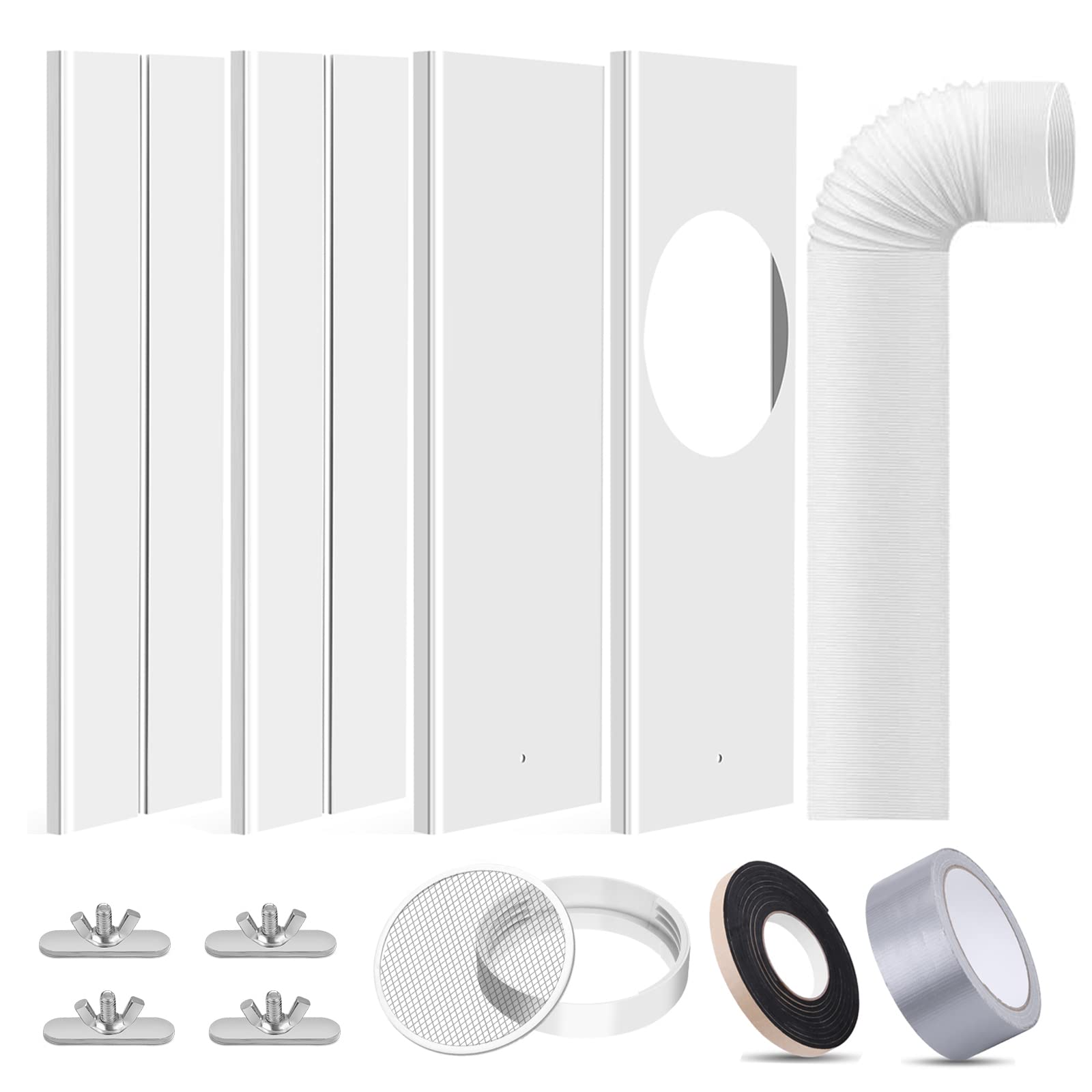DARCKLE Portable AC Window Kit Adjustable AC Vent Kit Window Seal Plates Kit for AC Unit for Ducting Universal AC Seal Panel for Horizontal&Vertical Window ((5.9 INCHES) with Hose)