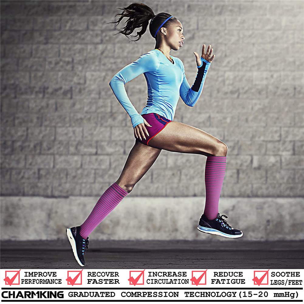 CHARMKING 6 Pairs-Compression Socks for Women & Men Circulation Best Support for Nurses, Running, Athletic,Flight Travel (Multi 22,L/XL)