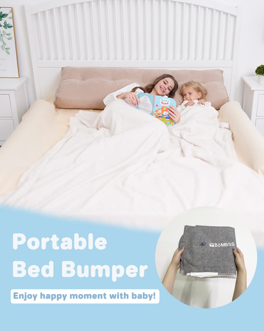MBQMBSS Blow Up Bumpers for Kids Bed, 47"x55" Inflatable Travel Bed Rails for Toddlers, Portable Baby Bed Rail Guard for Hotel Vacation - 5.9'' Higher Bumper for More Security