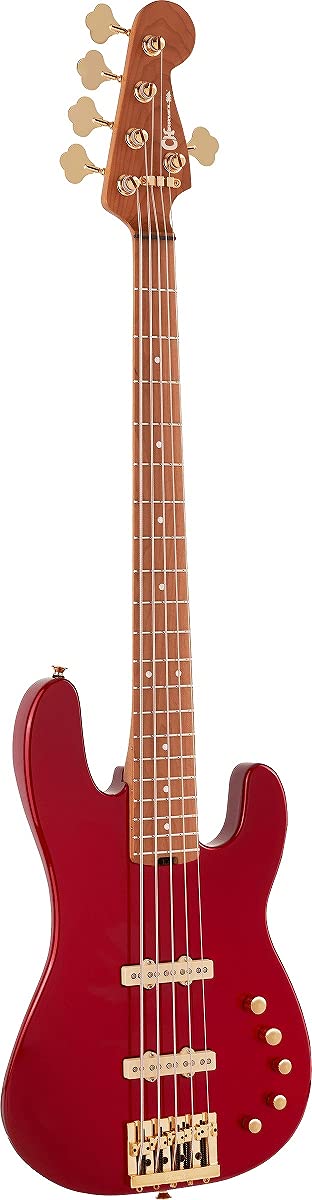 Charvel Pro-Mod San Dimas Bass Guitar JJ V, Caramelized Maple Fingerboard (Candy Apple Red)