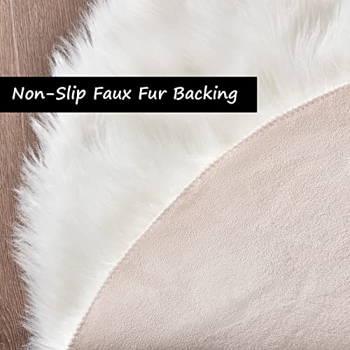 Goolela Faux Fur Rug Throw Rugs Small White Rug 2x3 Sheep Skin Rug Fluffy Washable Rug for Bedroom Dorm Bedside Rug Luxury Room Decor, Rectangle