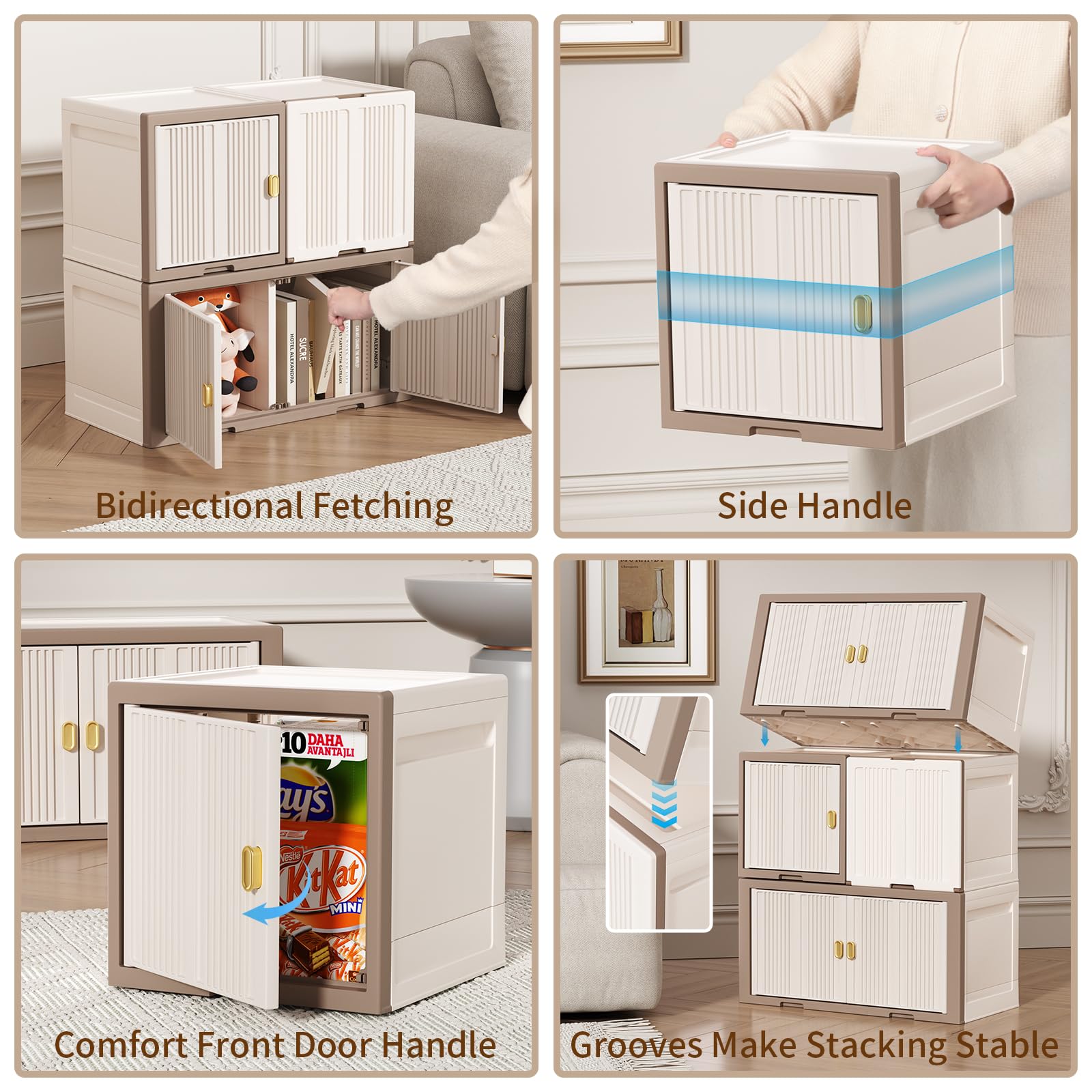 HAIXIN HOME 69QT Storage Bins with Lids, Folding Cube Storage Organizer with Doors, Freestanding Stackable Storage Cabinet Containers for Closet Toys Organizer