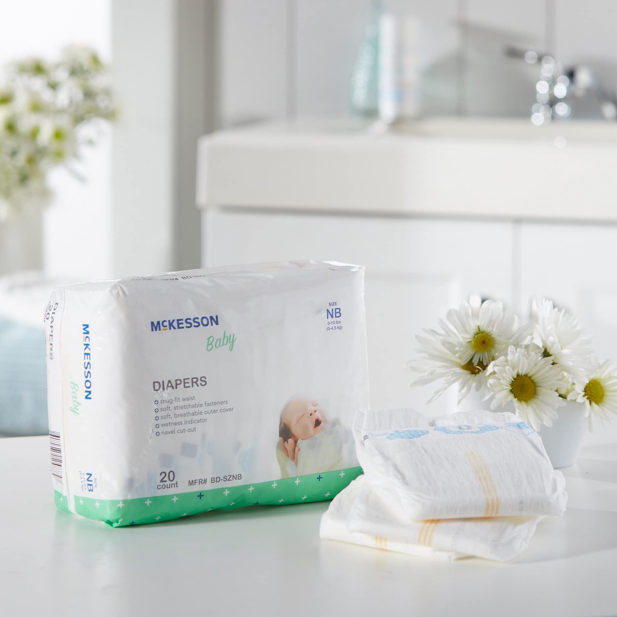 McKesson Baby Diapers for Newborns - Disposable, Breathable, Navel Cut-Out - 0 to 10 lbs, 20 Count, 6 Packs, 120 Total