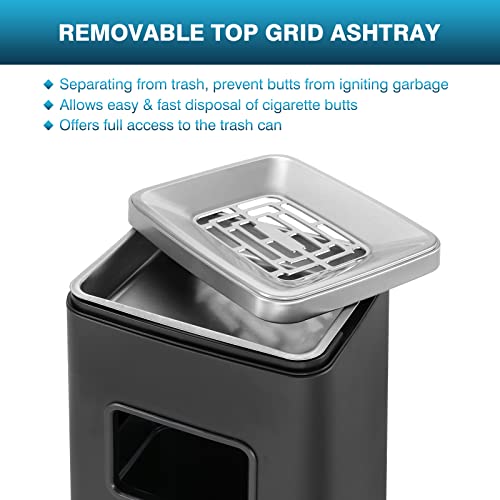 IRONWALLS Stainless Steel Trash Can with Lid, Commercial Indoor Outdoor Garbage Can Waste Bin with Removable Inner Bucket, Black Metal Trash Receptacle Waste Container for Office, Restaurant, Hotel