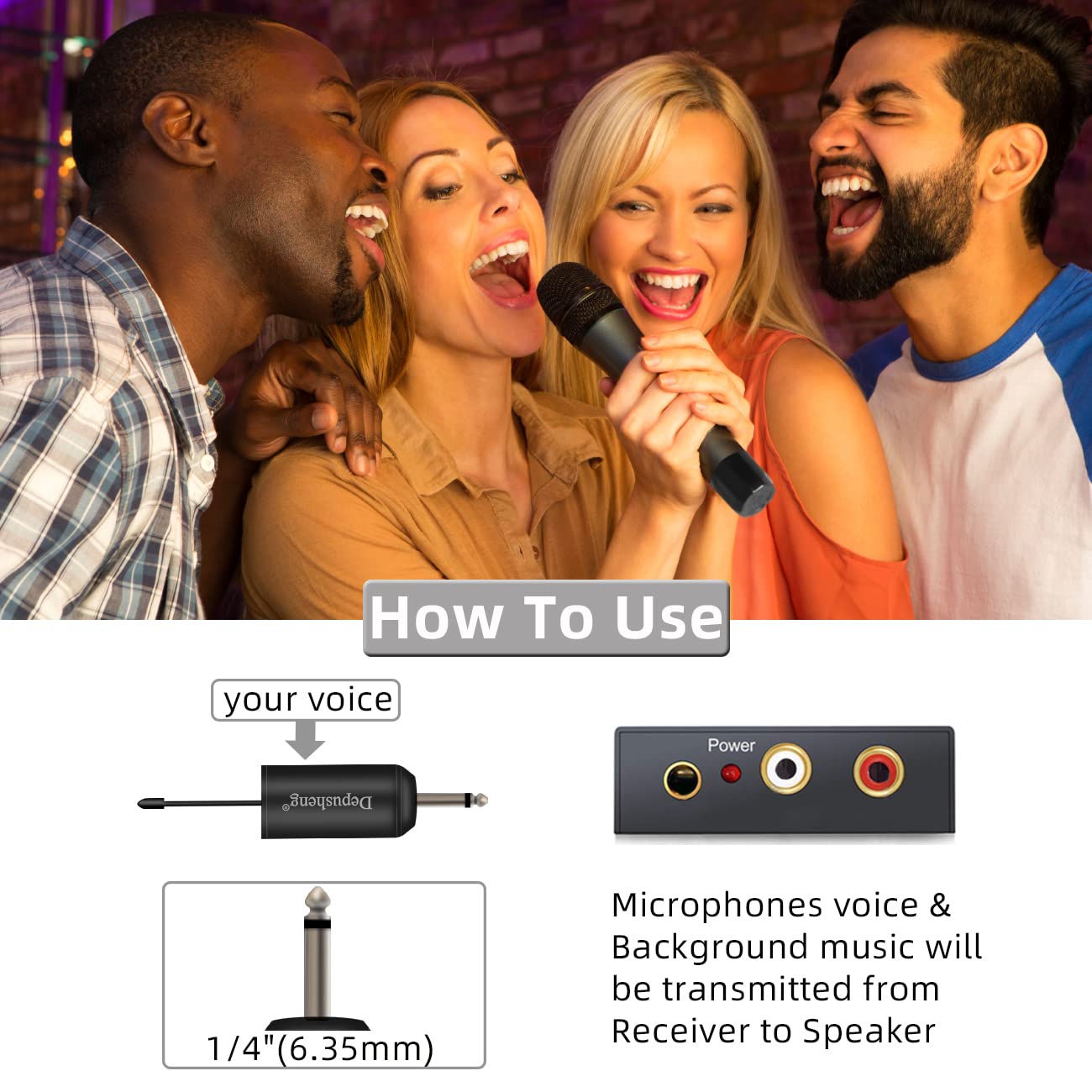 Depusheng W1 Wireless Microphone, Karaoke Mic, UHF Handheld Dynamic System with Rechargeable Receiver for Party, Church, Meeting, Wedding, 150ft, Black