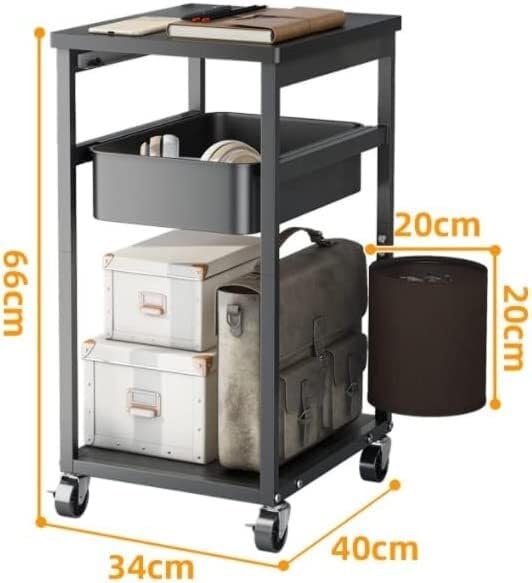 LOSTIS Storage Trolley Rolling Cart Utility Cart Metal Kitchen Storage Cart with Lockable Wheels and Trash Basket Rolling Cart Snack Storage Trolley Bedroom Kitchen Storage Cart Rolling Storage Cart