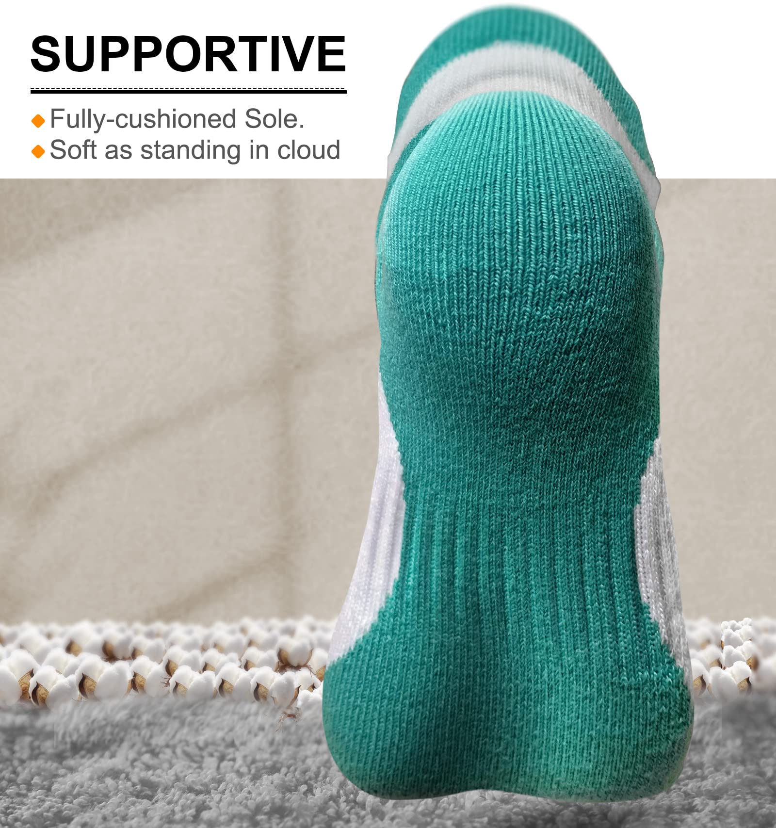 BULLIANT Socks For Women 6Pairs-Womens Athletic Ankle Socks No Show Cushioned for Walking Running-Compression Arch Support(6Pairs,Shoes Size:Women 6-8)