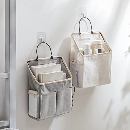 Jremreo Wall Hanging Storage Bag, 2 Pieces Small Linen Fabric Door Hanging Organizer Box, for Kitchen, Bedroom, Bathroom, Office and Student Dormitory
