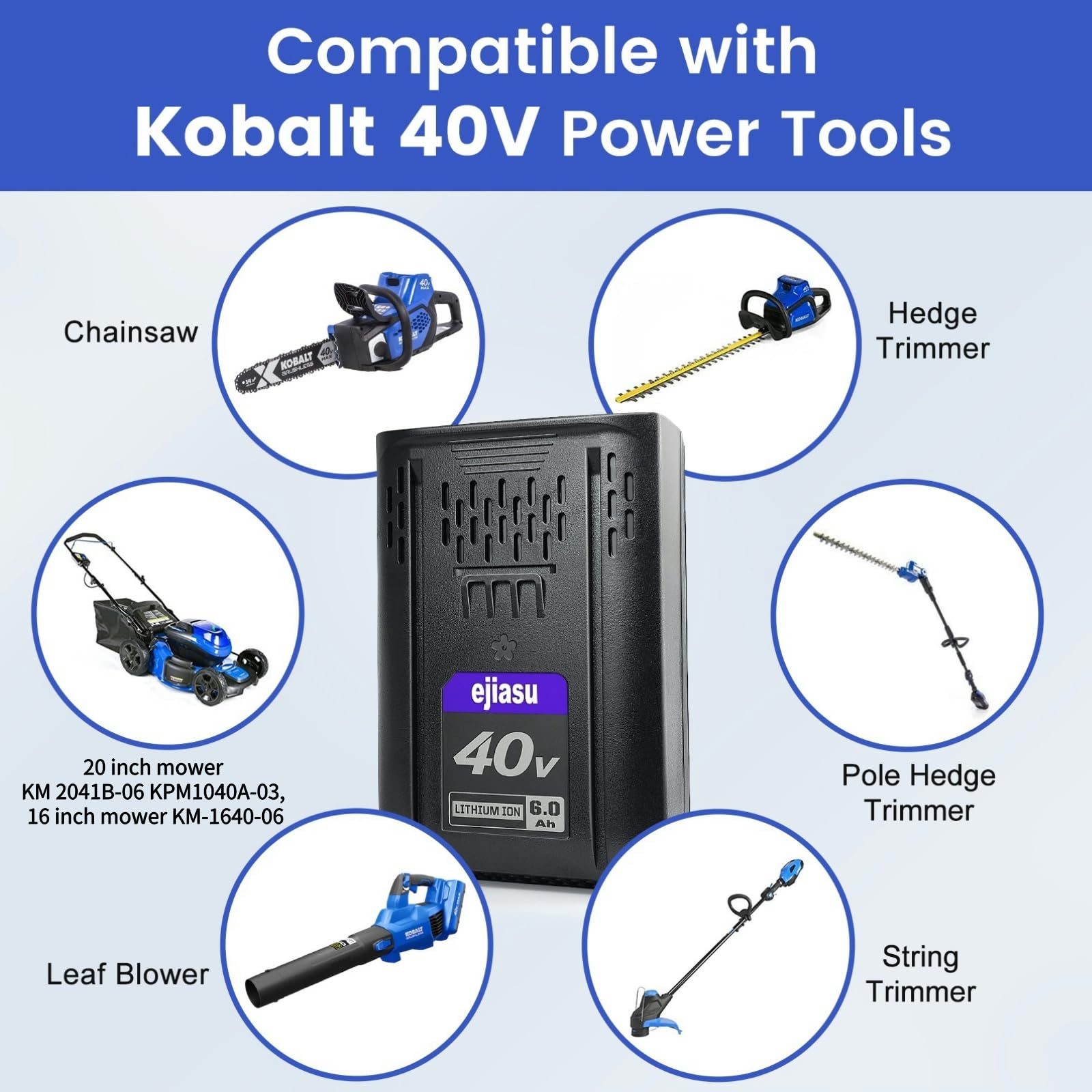 eJiasu Replacement for Kobalt 40V Battery: 6.0Ah Lithium ion Replace for 40 Volt Max Batteries KB-540-06 KB440-06β KB240-06 KB2540C-06 KB640-03 Cordless Power Tool Battery (Blue)