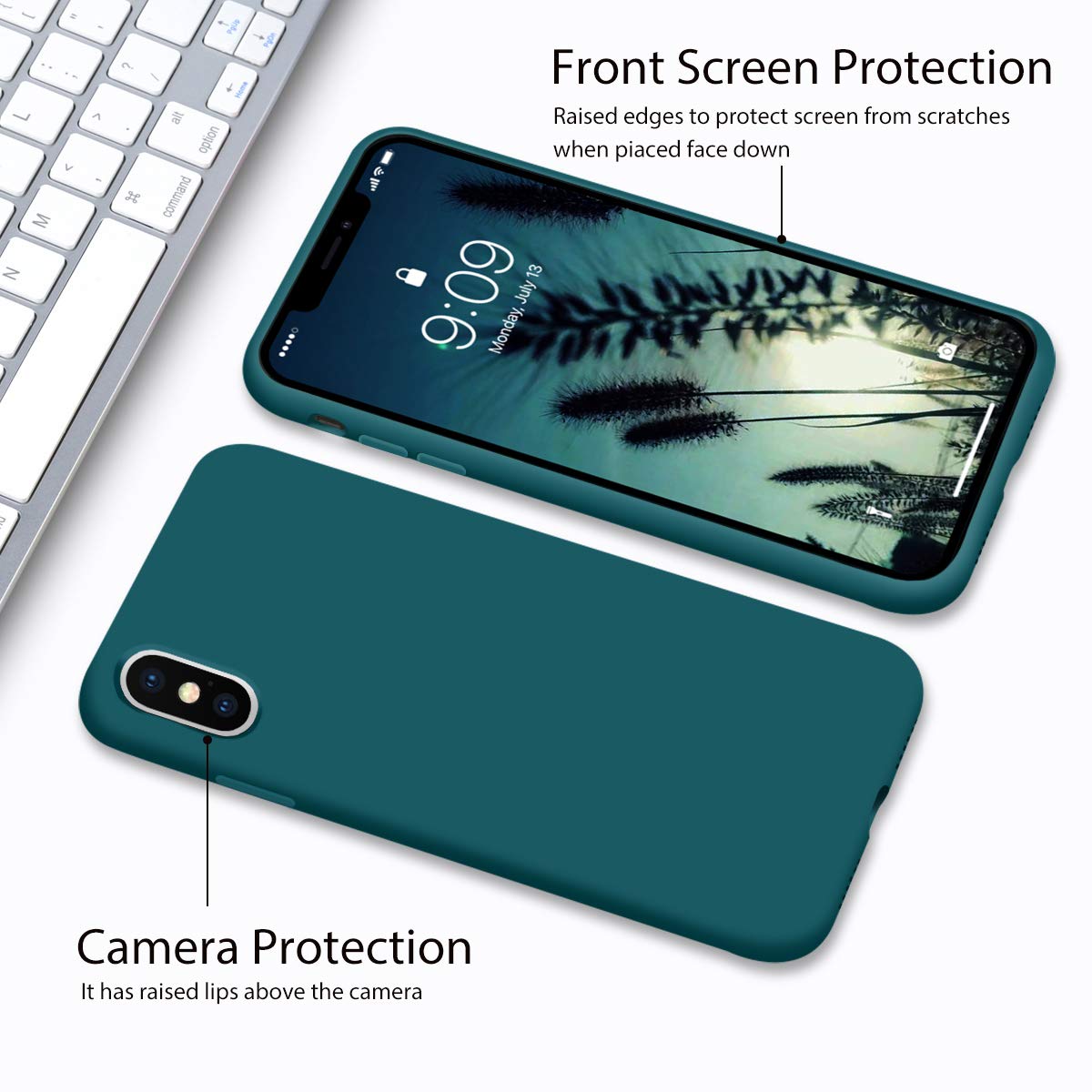 cillen Case for iPhone X/iPhone Xs 5.8 inch Liquid Silicone Gel Rubber Phone Case, Full Body Slim Soft Microfiber Lining Cushion Shockproof Protective Case (Blackish Green)