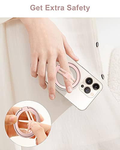 EWA Magnetic Phone Grip and Stand with Silicone Finger Strap for Magsafe, Ring Holder Adjustable Kickstand Loop, Only for iPhone 13, 12 Pro/Pro Max/Mini (MG201-RoseGold)