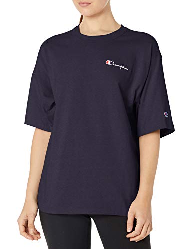 Champion Women's The Boyfriend Tee - Left Chest Script,NAVY,SMALL