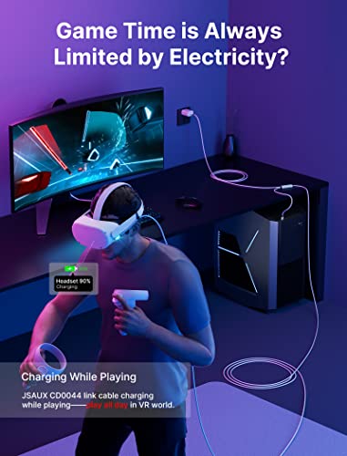 JSAUX Link Cable 16 FT Compatible with Oculus Quest 2 Accessories【 Charging While Playing | Play All Day Without Battery Pack 】 USB 3.0 High Speed Charger Compatible with Quest 2 1 Pro Pico 4 -White