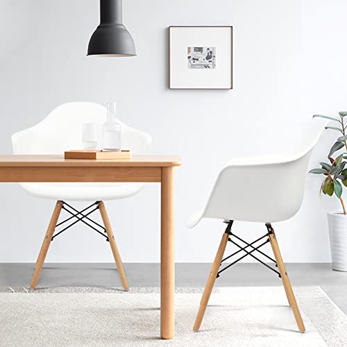 GOTMINSI Set of 4 Dining Chairs,Mid-Century Modern Dining Room Plastic Chairs, Outdoor Side Chairs with Wood Legs for Kitchen, White