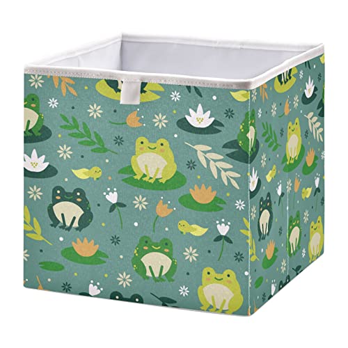 Kigai Cute Frog Cube Storage Bins - 11x11x11 in Large Foldable Cubes Organizer Storage Basket for Home Office, Nursery, Shelf, Closet