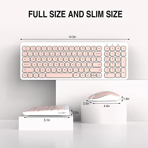 cimetech Wireless Keyboard and Mouse Combo, Compact Full Size Wireless Keyboard and Mouse Set Less Noise Keys 2.4G Ultra-Thin Sleek Design for Windows, Computer, PC, Notebook, Laptop - Bright Pink