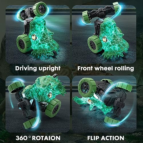 LOVE LIFE Remote Control Car, RC Stunt Car Invincible 360°Rolling Twister with Colorful Lights & Music Switch, Dinosaur Remote Control Car for 3 4 5 6 7 8 Year Old Kids Boys (Triceratops)