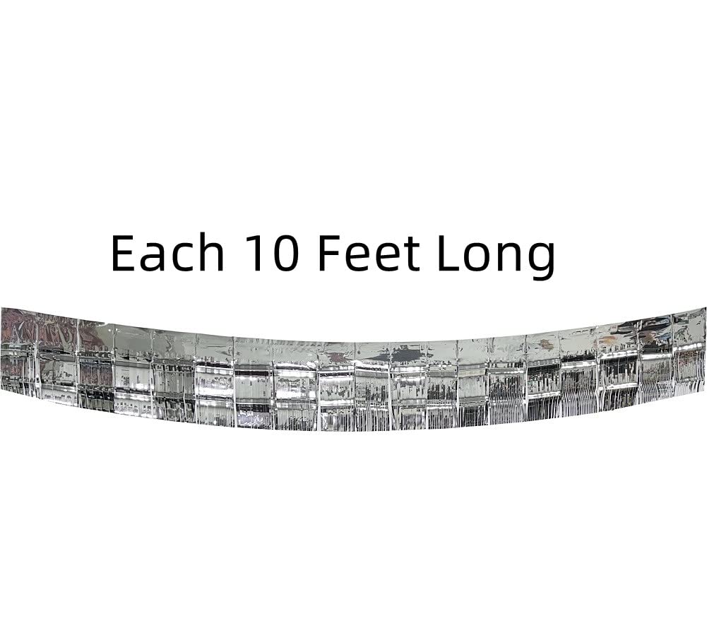 CareCheer 5 Pack 10 Feet Foil Fringe Garland Shiny Metallic Wall Hanging Drapes Tassel Skirting Decorations Supplies for Parade Float Trailer Mardi Gras Party Birthday Wedding (Silver)