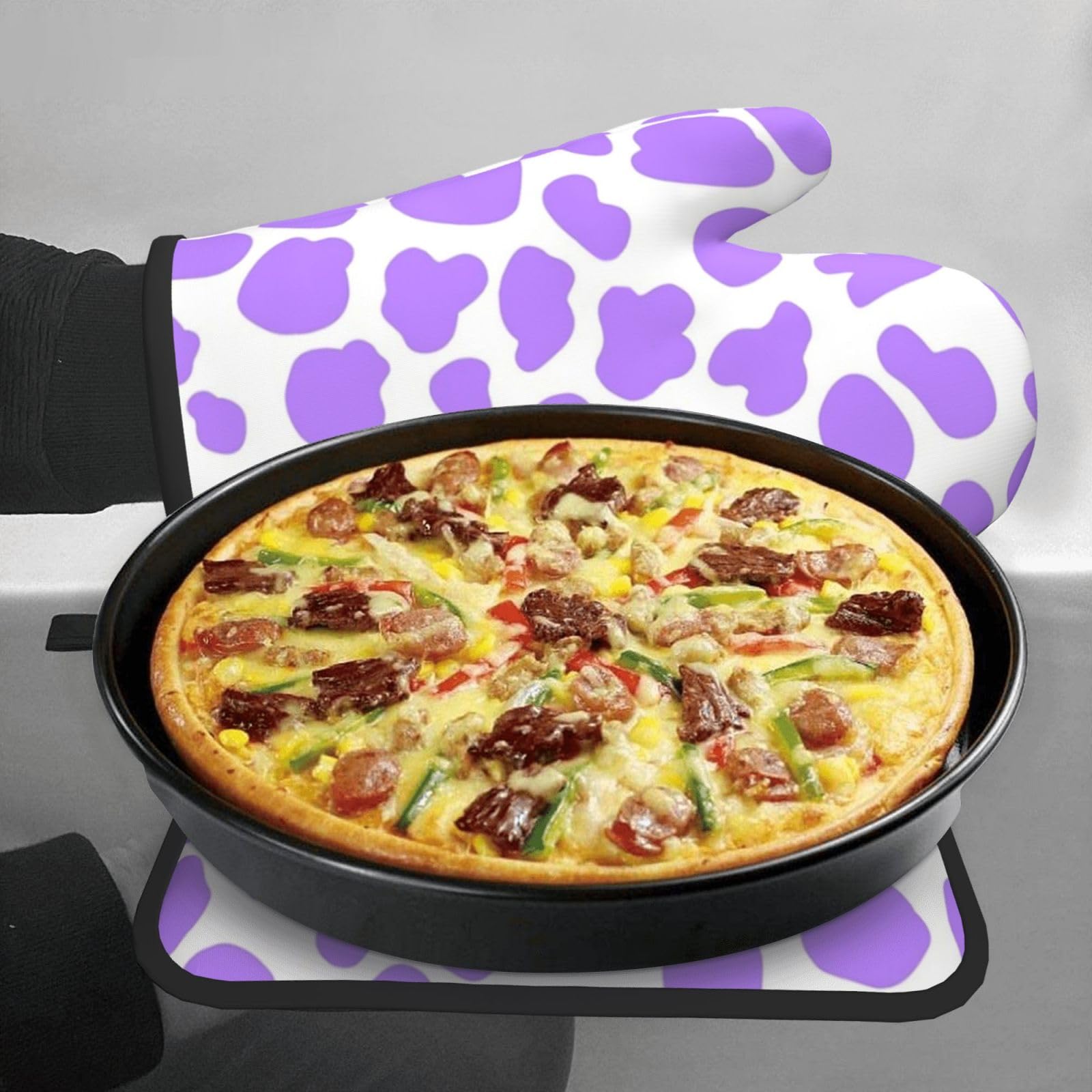 Cow Pattern Oven Mitts and Potholders Set of 2, Suitable for Kitchen Baking and Barbecue