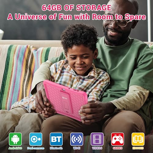 Contixo Kids Tablet K102-10-inch HD, Ages 3-7 Toddler Tablet, Parental Control, Android 10, 64GB, WiFi, Learning Tablet for Children with Disney E-Book Pre-Installed, Kid-Proof Case, Pink