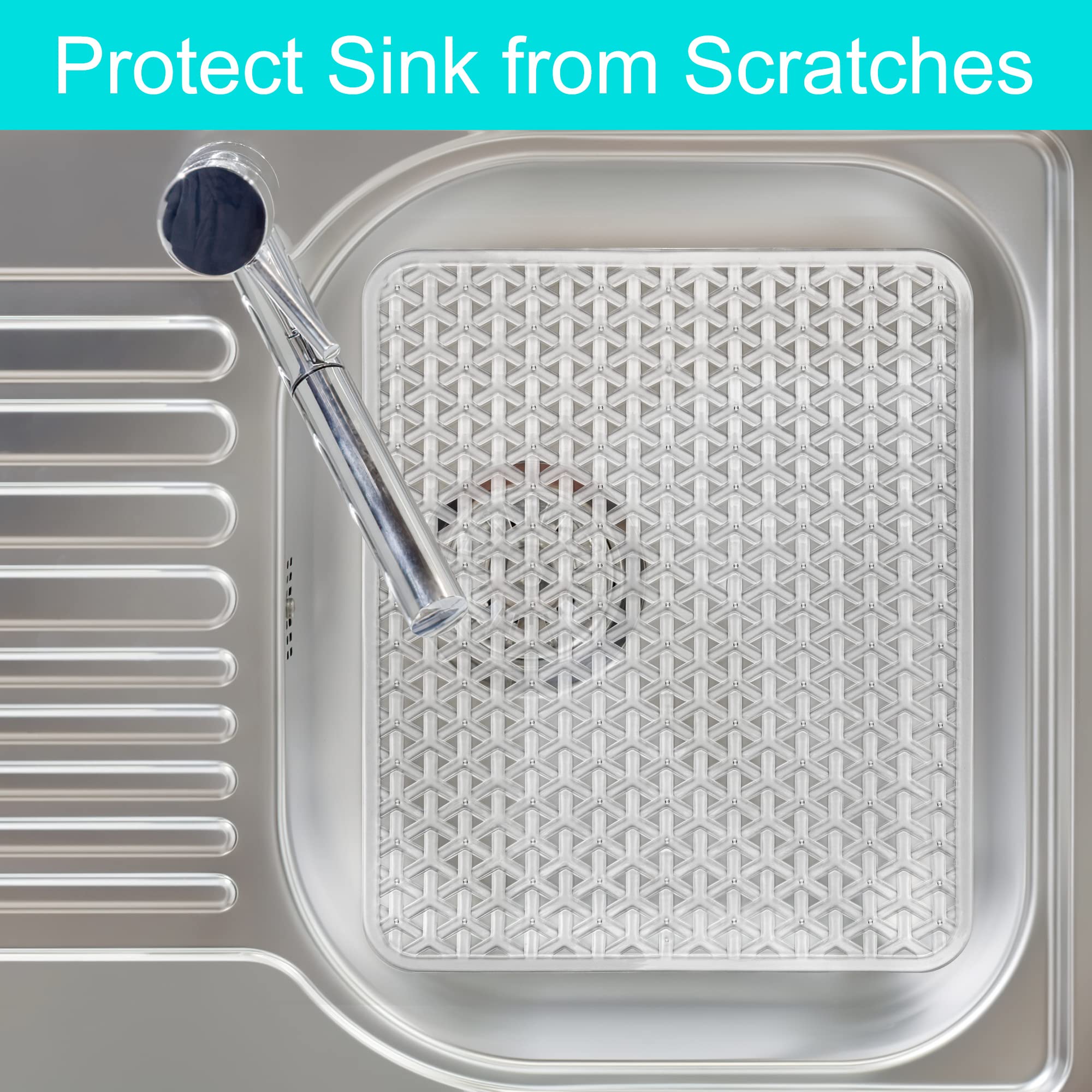 Coopay 2 Pack Kitchen Sink Mat PVC Eco-friendly Kitchen Stainless steel/Porcelain Dish Drying Pad Sink Protector for Bottom of Kitchen Sink, Triangular Hole Design, 12.6 x 10.5 Inches (Clear)