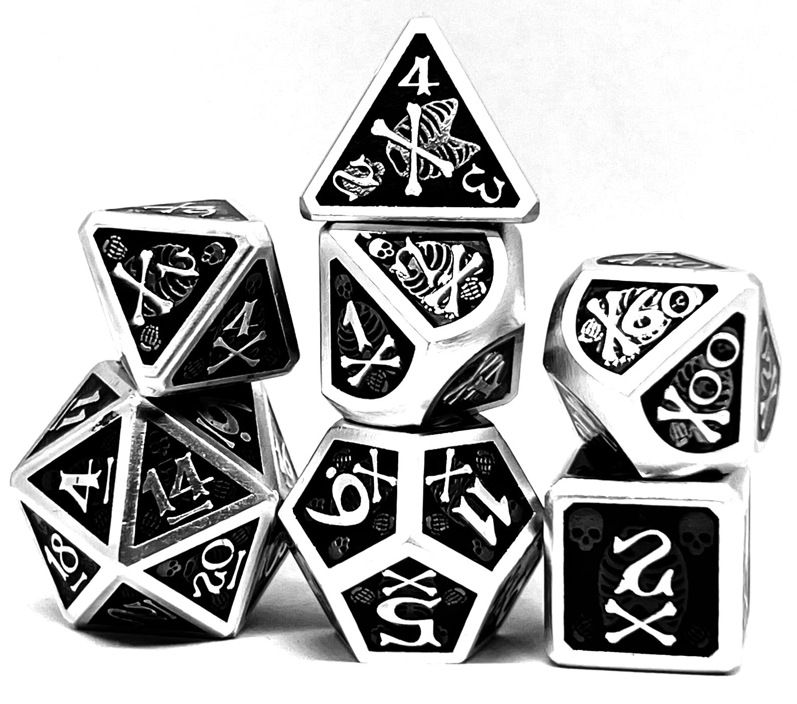 Darksilver Forge Reaper's Bounty Metal Polyhedral Dice Set | Pirate, Skull & Bones, Skeleton Dice for Tabletop Roleplaying Games, Dungeons and Dragons, DND, D&D