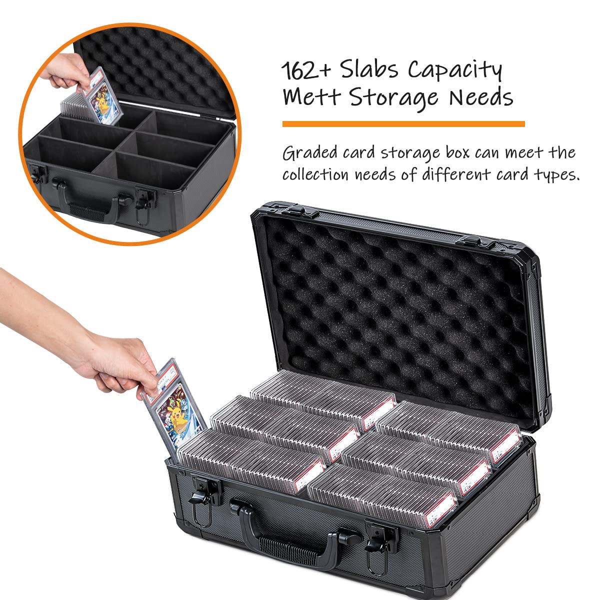 D DACCKIT Graded Card Storage Box - 160+ Graded Cards Case Compatible with PSA BGS CSG FGS Graded Sports Cards