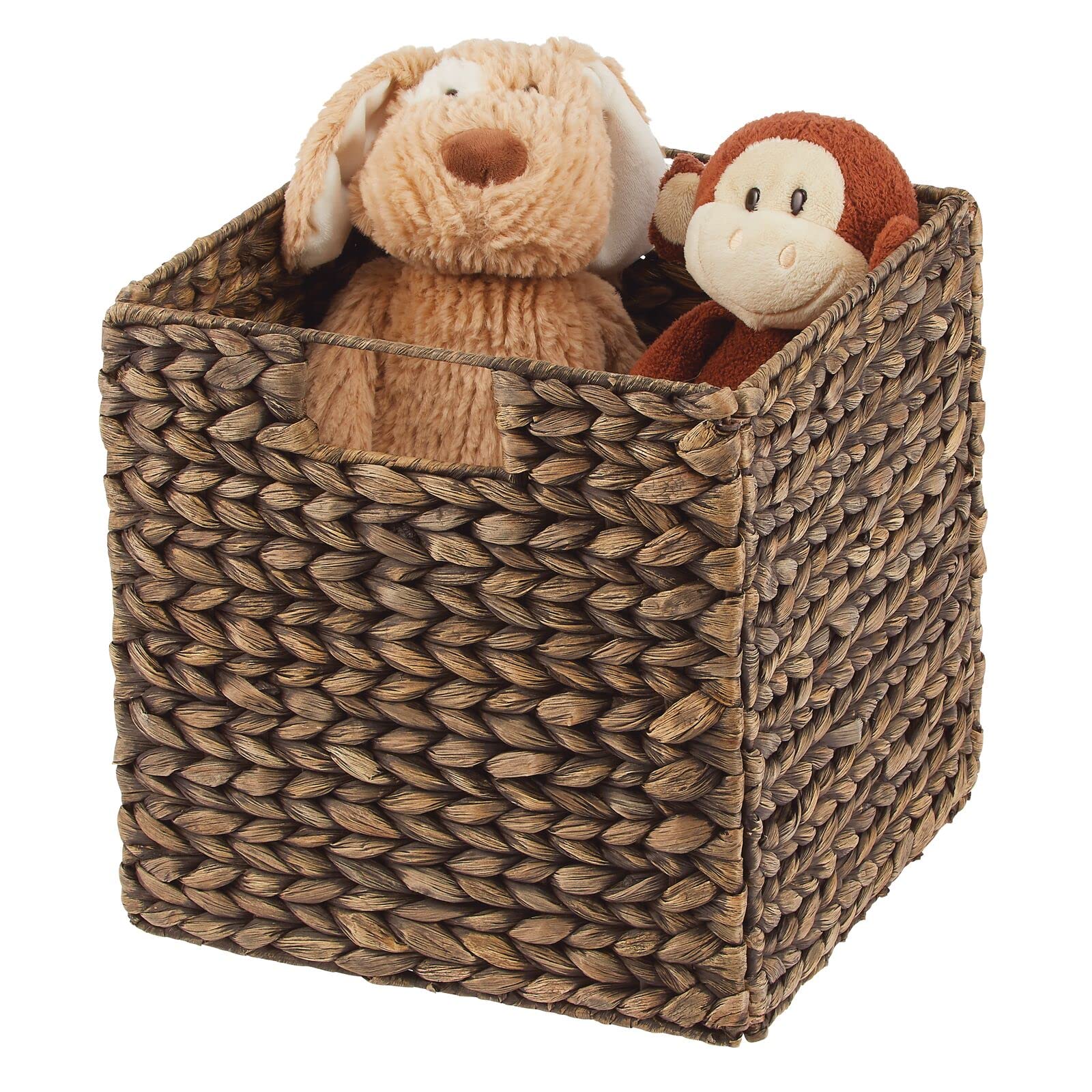 mDesign Natural Woven Hyacinth Cube Organizer Basket with Handles, Storage for Bathroom, Laundry Room Shelf or Nursery - Perfect for Cubby Storage Units - Hold Blankets and Books - 6 Pack, Brown Wash