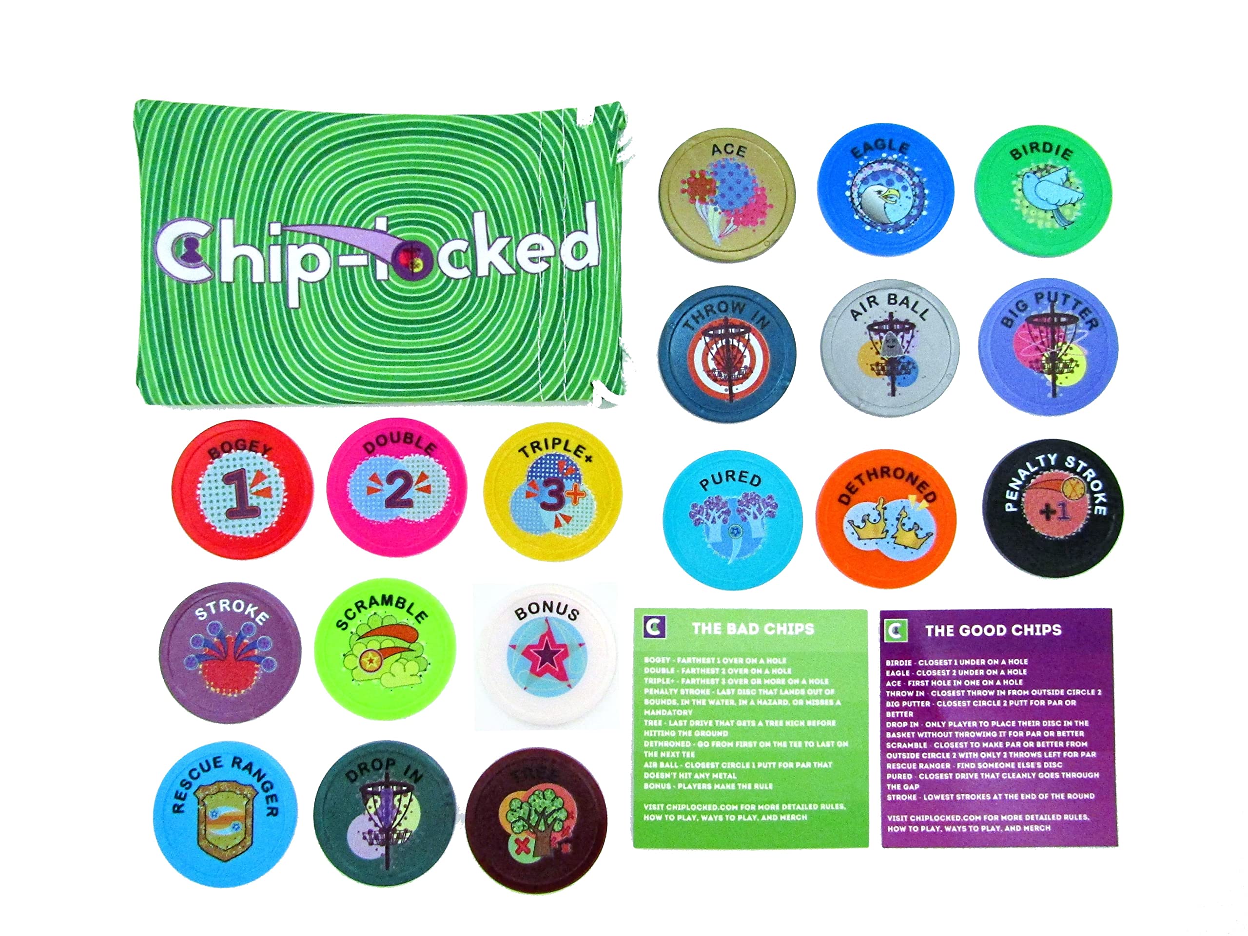 Chip-Locked Disc Golf Game | Throw More Fun Into Your Round | Even The Playing Field Between Players of Varying Skill Levels | for Multiple Players | 18 Chips | Multiple Ways to Play