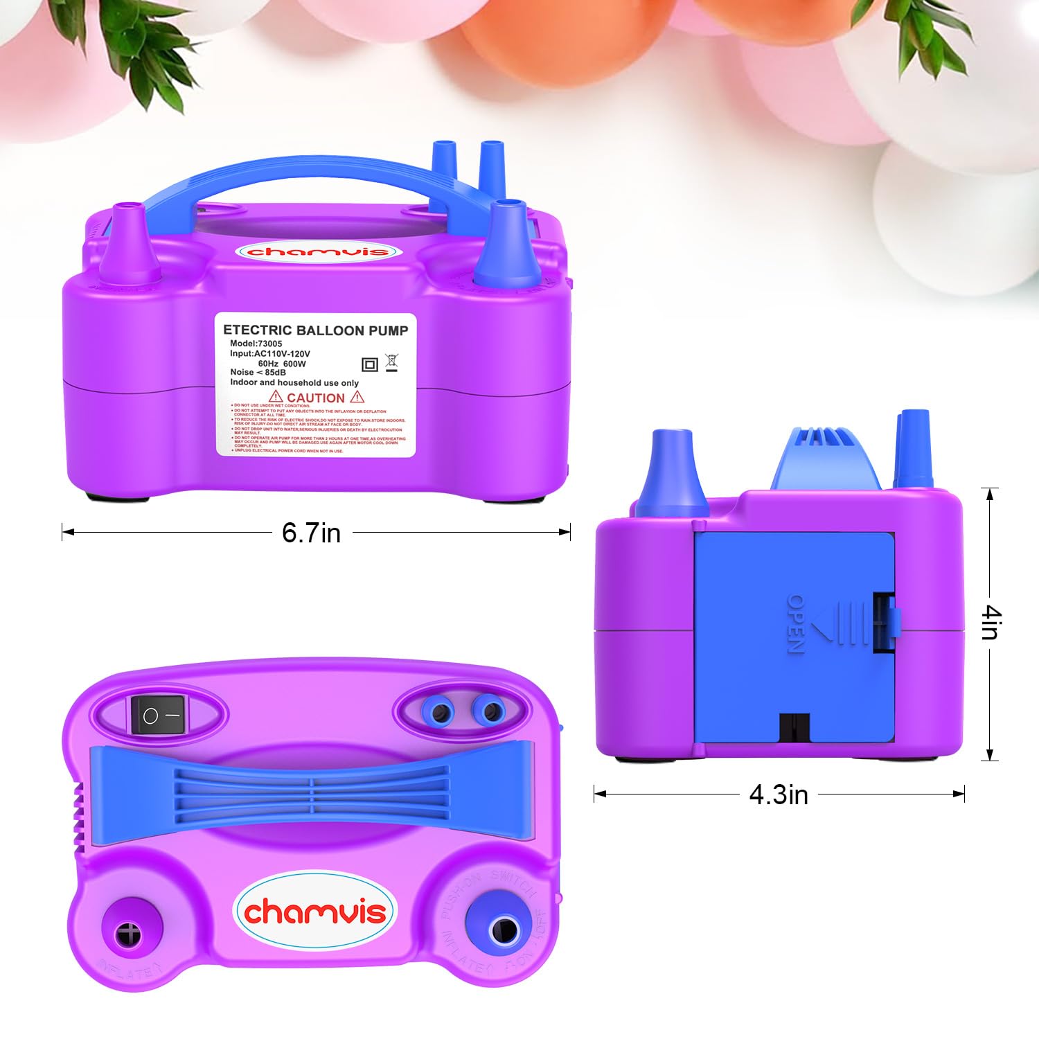 Chamvis Balloon Pump Electric, 110V 600W Balloon Pump Inflate, Air Pump for Balloons: Balloon Blower Machine for Fast and Easy Filling Balloons
