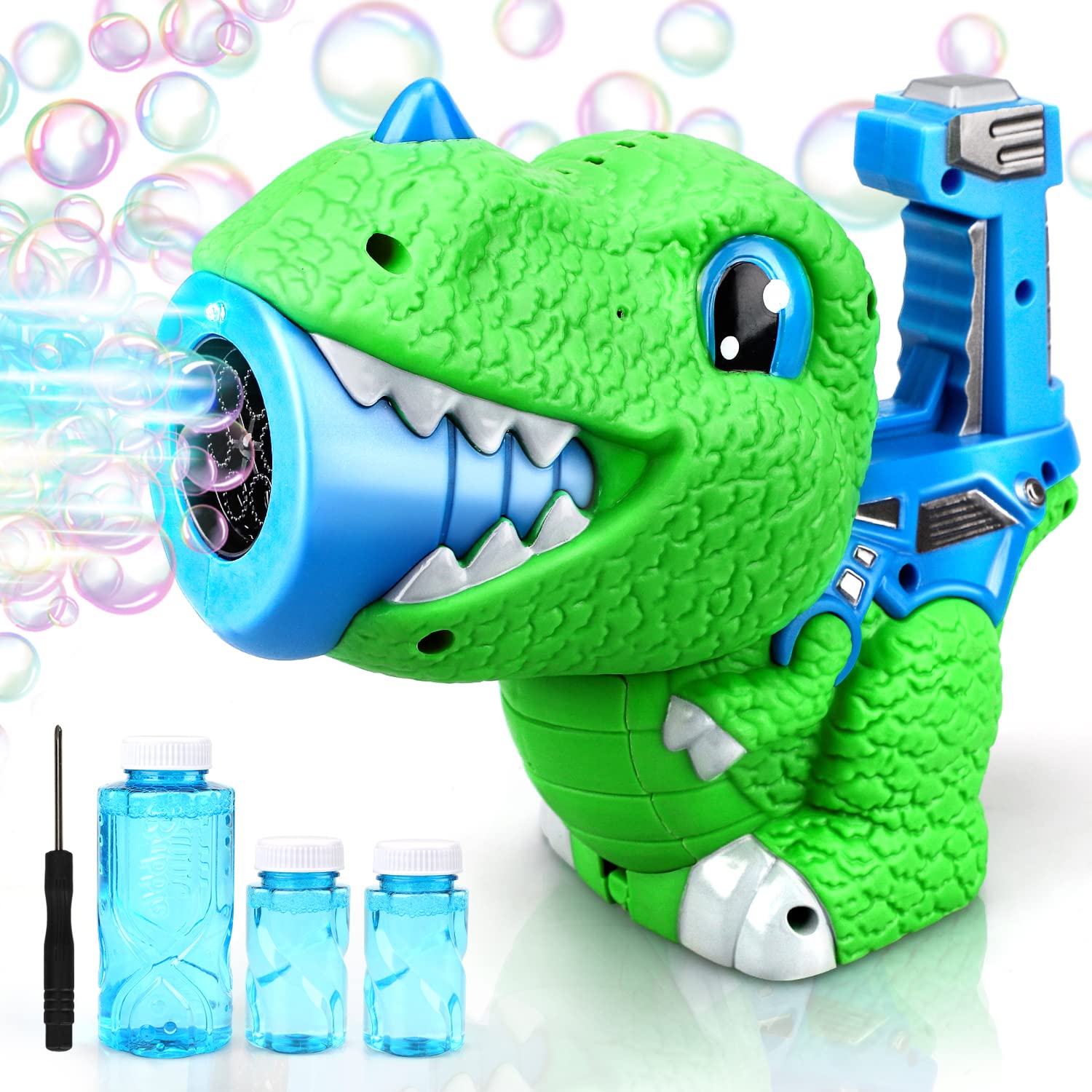 TOY Life Dinosaur Bubble Gun for Toddlers with 3 Bubble Refill Solutions, Bubble Machine for Kids Ages 4-8, Bubble Kids Leaf Blower, Bubble Blaster Gun, Bubble Maker, Easter Bubble Gift for Kids