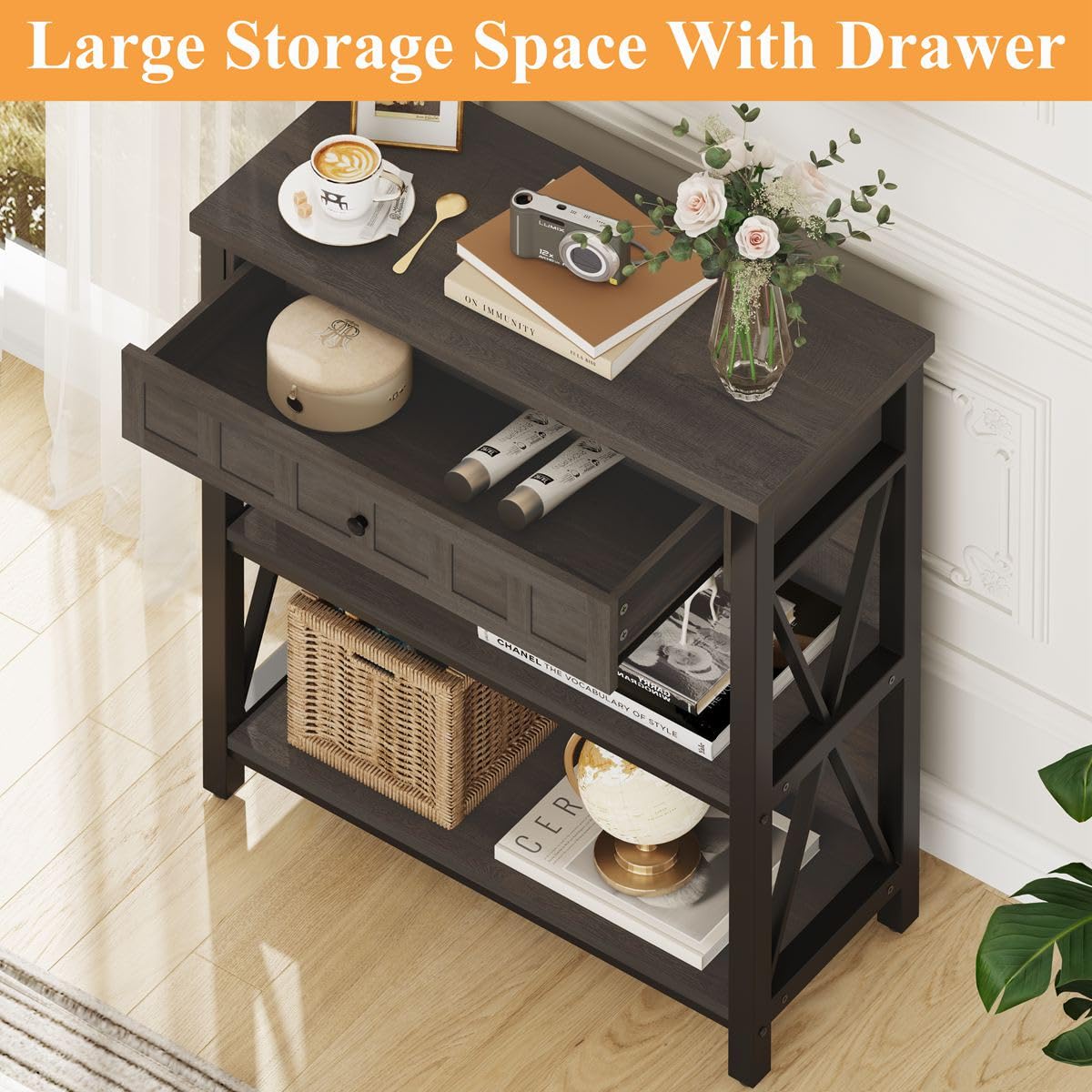 FATORRI Bookshelf with Drawer and Storage Bench and 6 Cube Bookshelf for Hallway Entryway Living Room (Walnut Brown+White Oak)