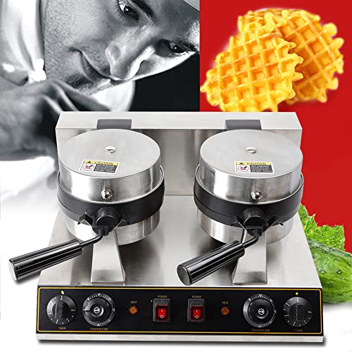 Waffle Maker 2400W Electric Double Heads Waffle Machine Non-stick Round Waffle Iron Maker Thicken Stainless Steel Home or Commercial Use Restaurant or Bakery 110V